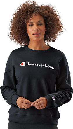 Champion Damen Powerblend Relaxed Crew, Siebdruckskript Sweatshirt, Black-y08113, X-Large