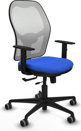 Piqueras y Crespo Hochwertiger Schreibtischstuhl mit 1D-Armen, h&ouml;henverstellbare Lendenwirbelst&uuml;tze, ausgestattet mit Syncro/Traslack und injiziertem Schaum. Wei&szlig;/Blau