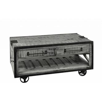 Massivmoebel24 Table basse 112x61 Manguier laqué Gris heavy industry 162