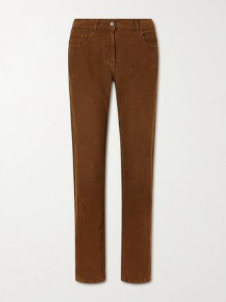 The Row Pantalon En Velours De Coton M&eacute;lang&eacute; C&ocirc;tel&eacute; Eglitta - Marron