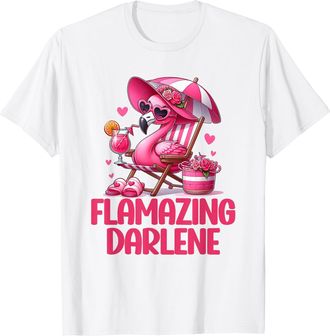 BDAZ Flamazing Darlene Pink Flamingo Tropical Beach Scene Damen T-Shirt