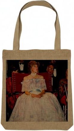 Fabulous Sac Shopping Tote Bag Aspect Lin - Lady Diana Princesse Angleterre Robe De Bal Famille Royale - Sac de Courses Toile Epaisse 360g Beige Naturel Cabas 
