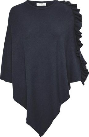 Cream Femme, Vestes, Bleu, Taille: ONE Size Poncho Bleu Marine avec Détail à Volants