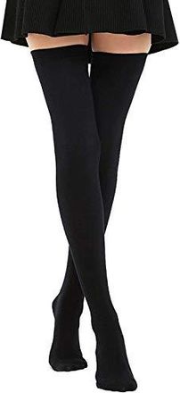 Dreshow Femme Extra Longues Chaussettes Hautes de Cuisse Montantes Chaussettes de Genoux para Sport Cosplay, Taille unique, 1 Pair Extra Long: Plain Black