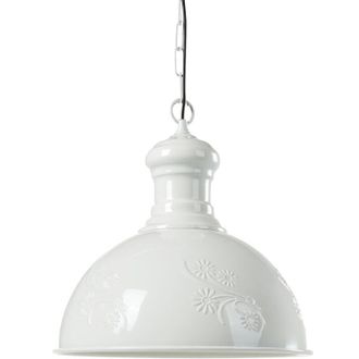 Beliani Lampe Pendante R&eacute;tro Plafonnier avec Motif Fleuri Orn&eacute; en M&eacute;tal Blanc Cass&eacute; Didessa
