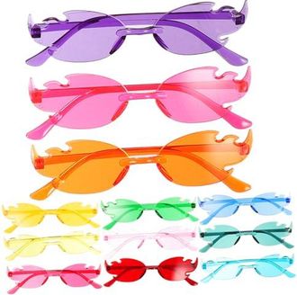 Yardwe 12 paires Lunettes Soleil Sans Monture Flamme Color&eacute;es pour Femmes Design Unique pour F&ecirc;tes Disco et Soir&eacute;es Rave