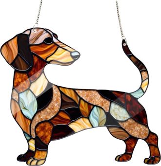 Generic Dackel Solarlicht Ornament - h&auml;ngende Fensterdekoration Hommage Prisma f&uuml;r Haustiere | Bunte Glasanh&auml;nger Hund Dackel Gedenkanh&auml;nger ca