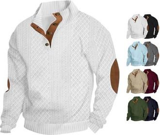 Generic Pull &agrave; manches longues en cachemire pour homme - Style d&eacute;contract&eacute; - Style vintage - Avec coudi&egrave;res, blanc, 5XL