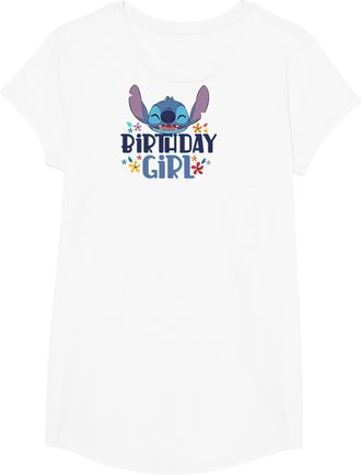 Disney Lilo & Stitch Birthday Girl Smile Stitch Floral Logo T-Shirt