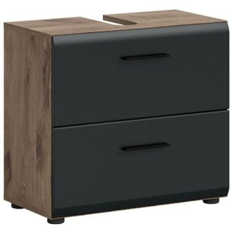 ebuy24 Ice Waschbeckenunterschrank 2 Schubladen Schwarz matt, Eiche Dekor
