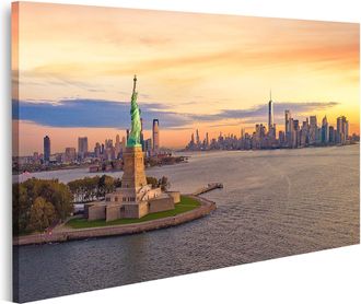 Islandburner Bild auf Leinwand Freiheitsstatue und Skyline bei Sonnenuntergang New York City Bilder Wandbilder Poster