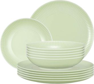 SELTMANN WEIDEN Amina Seladon Tafelservice 12-teilig, Runde Speiseteller (28 cm) und Suppenteller (21 cm) für 6 Personen, Geschirr-Set mit dezentem Relief-Muster, Por