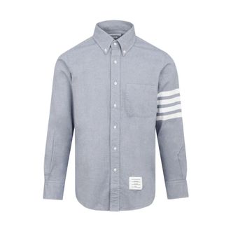 Thom Browne Homme, Chemises, Bleu, Taille: S Chemise en Flanelle Boutonn&eacute;e &agrave; Quatre Barres