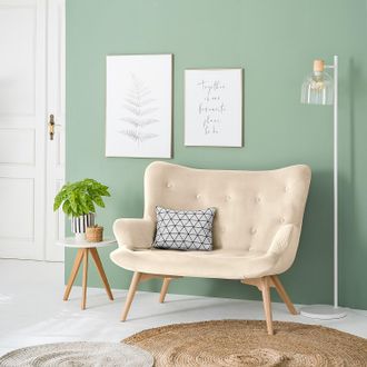 Mørteens home24 2-Sitzer Sofa Beige Samt Vaia 115 x 90 x 85cm Hellbraun Skandi