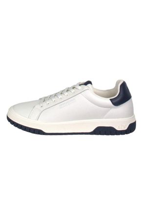 A|X Armani Exchange Mens Duck, Genuine Leather, Back Logo Sneaker Lace up Navy+ Off White,42