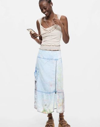 Desigual jupe midi en jean bleue