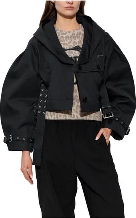 Ganni Femme, Vestes, Noir, Taille: 42 FR Bonded Cotton Short Trench Jacket