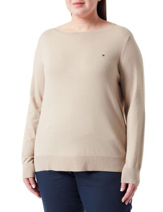 Tommy Hilfiger Damen Pullover Jersey U-Boot-Ausschnitt, Beige (Beige), 46