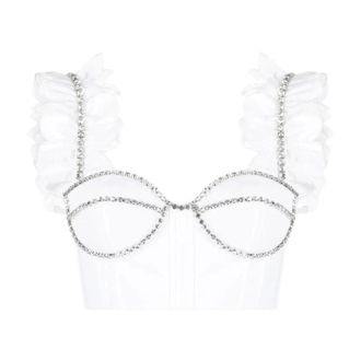 Area Kristallverzierter Popeline R&uuml;schen Bustier Cropped Top - - Tops - Damen - Wei&szlig; - 2XS
