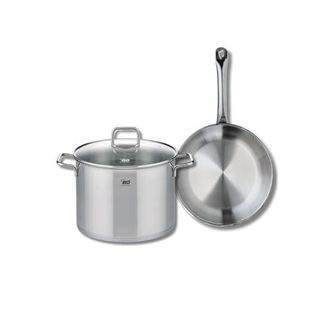 Fackelmann ELO 9695750 Batterie de cuisine 2 pièces, Ensemble de 1 Poêle de cuisson 28 cm et 1 faitout 26 cm Elo Profi Citrin, inox, induction