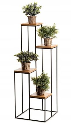 HowHomely 4 Etagen Blumentreppe Metall - Pflanzentreppe 110 cm Hoch - Blumenregal mit MDF-Platten in Eichenoptik - Solider Blumenständer für die Innendekoration