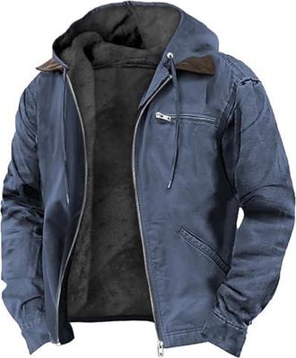 Generic Vestes &agrave; capuche en coton d&eacute;contract&eacute; pour homme avec poche zipp&eacute;e en velours, bouton en polaire &eacute;paisse et l&eacute;g&egrave;re, bleu marine, 5XL