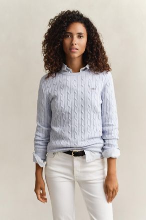 GANT Damen Zopfstrick Rundhalspullover (XXXL) LIGHT Blau