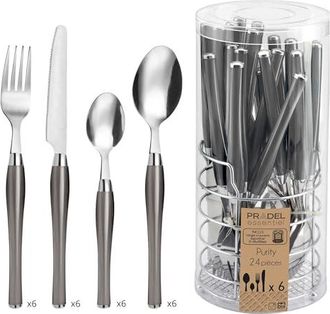 Amefa 2222GYZW00C40 Purity Besteckset 24-teilig - Korb f&uuml;r 6 Personen, Edelstahl Stahl 18/0 Bi-Material, grau