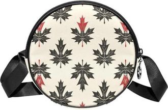 Generic Circle Petit sac &agrave; bandouli&egrave;re pour femme, motif feuille d&eacute;rable avec fermeture &eacute;clair, bretelles r&eacute;glables, sac &agrave; main rond d&eacute;contract&eacute; pour femmes e