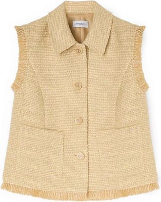 Motivi Femme, Vestes, Jaune, Taille: 34 FR Gilet boucl&eacute; &agrave; franges