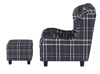 Collection Ab Collection AB Chris Ohrensessel mit Hocker, Stoff, Grau/Blau, 90 x 92 x 101 cm