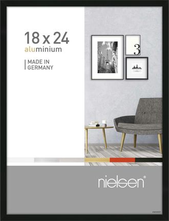 Nielsen Design Bilderrahmen, 18 x 24 cm, Aluminium, Schwarz glanz, Fotorahmen zum Auftstellen und Aufhängen im Hoch- & Querformat, Echtglas, Pixel
