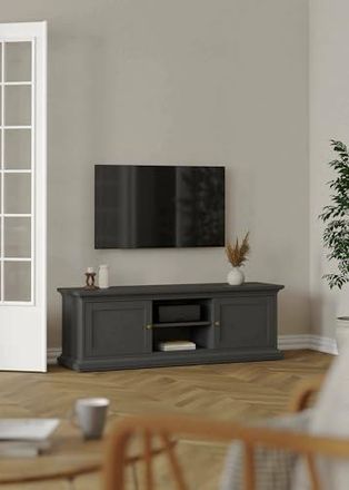 Dmora Fernsehschrank Flavienne, Ständer für Wohnzimmerfernseher, Niedriges Wohnzimmer-Sideboard, TV-Ständerbasis, 149x42 h51 cm, Grau