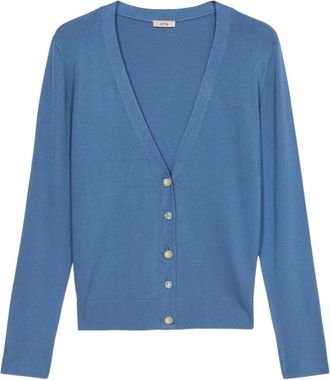 Oltre Femme, Pulls, Bleu, Taille: 42 FR Cardigan &agrave; col en V