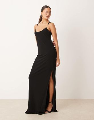 Mango Capsule - Robe longue sans manches &agrave; col rond - Noir