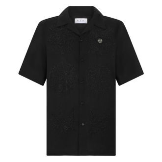 Philipp Plein Besticktes Leinen Bowlinghemd Tattoo Strass - - Shirts - Herren - Schwarzk - M
