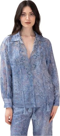 Ermanno Scervino Femme, Blouses et Chemises, Bleu, Taille: 38 FR Blusa ricami e top in seta