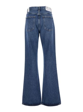 A Gold E Womens Wide Five-Pocket Jeans, Blue Denim Cotton