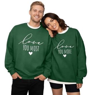 Generic Sweat-shirt &agrave; capuche imprim&eacute; &agrave; col rond pour la Saint-Valentin 2026 pour homme et femme (femme), vert fonc&eacute;, XXL