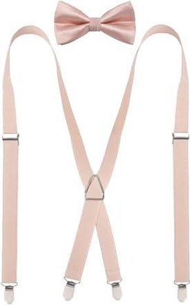 Alizeal Ensemble noeud papillon et bretelles &eacute;lastiques confortables pour homme en forme de X, 078-rose poudr&eacute;, taille unique