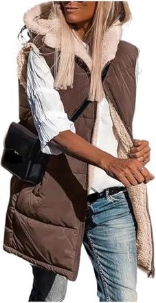 Generic Manteau gilet &agrave; capuche de couleur unie for femmes, Cardigan zipp&eacute; sans manches for la chaleur hivernale(Coffee,5XL)