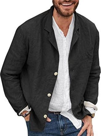 Onsoyours Blazer pour Homme Lin Revers D&eacute;contract&eacute; Slim Fit Manches Longues Vintage Ample Printemps Automne Mince &Eacute;l&eacute;gant Veste de Costume Chemises Solid Noir X