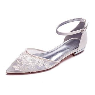 Generic Femme Ballerines &Agrave; Bout Pointu Chaussures De Mariage De Mari&eacute;e Satin Bureau Travail Soir Plates 2Cm,Blanc,43 EU