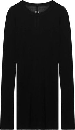 Rick Owens Homme, Tops, Noir, Taille: L T-Shirt &agrave; Manches Longues en Maille C&ocirc;tel&eacute;e