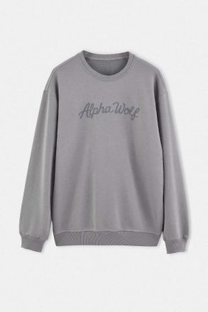Trendyol MAN Herren Grau Slogan Lang Oversize Sweatshirts