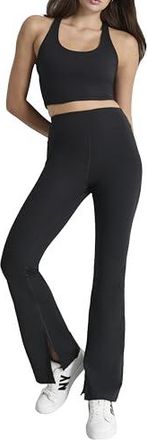 DKNY Balance Compression High Waist Flare Tight with Slit Pantalons, Toile Newspaper, M Femmes