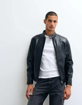 Mango veste en imitation cuir noire