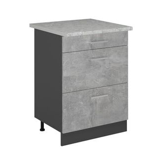 Vicco Meuble Cuisine R-Line, B&eacute;ton, 60cm avec tiroirs, AP Marbre