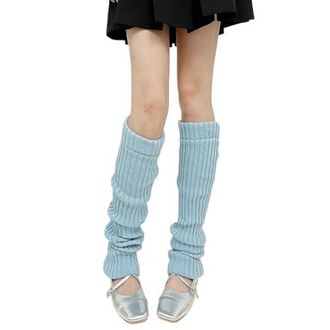 Generic Y2K Harajuku Jambi&egrave;res longues et souples en tricot c&ocirc;tel&eacute; uni pour femme, bleu clair, taille unique