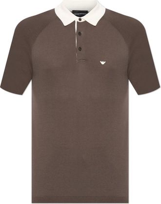 Emporio Armani Homme, Tops, Brun, Taille: S Pull en maille unie m&eacute;lange lyocell avec col polo